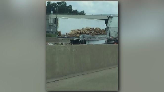 PHOTOS: Frozen pizzas spilled after crash on I-30 East | khou.com